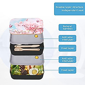 KOOLR Pink Sakura Print Bento Box Adult Lunch Box With 2 Compartments Stackable For Work Picnic Leak Proof Bento Box