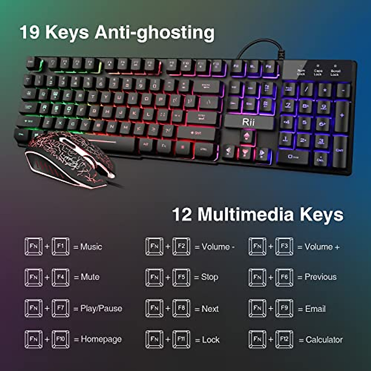 Rii Gaming Keyboard & Mouse Set | LED Backlit