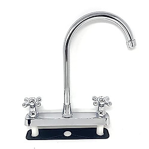 Chromed Surface 8" Two-Handle Tall Stainless Steel Spout Kitchen Faucet 8-inch Center Hole [3015PF] ADA -Does not Contain Lead, Plastic (POM) Body HI Rise SPOUT