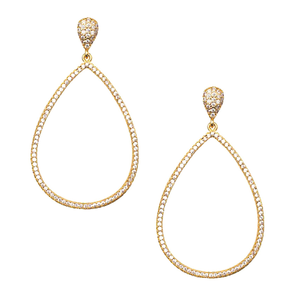 Dazzling Earrings | 18K Gold Plated CZ Paved Copper Jewelry Drop Earrings | Gold Long Drop Earrings For Women