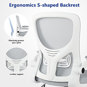 Hyrestii Home Office Chair Ergonomic Desk Chair with Lumbar Support, Breathable Mid-Back Comfortable Mesh Computer Chair with PU Silent Wheels, Flip-up Armrests, Tilt Function