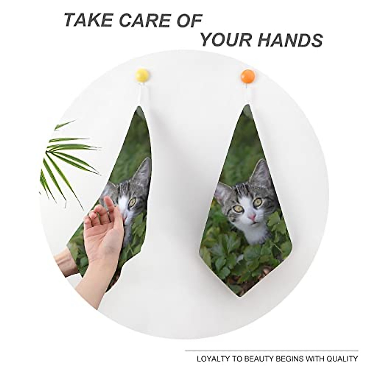 Lurnise Hand Towel Cat Leaves Hand Towels Dish Towel Lanyard Design for Bathroom Kitchen Sports