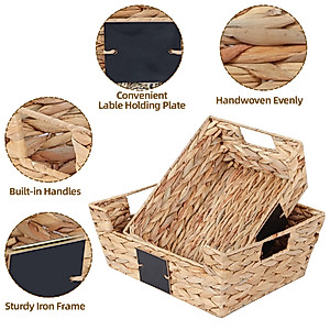 OUTBROS Storage Box Hand-Woven Wicker Storage Baskets, Multipurpose Open-Front Bin, Shelf Nesting Baskets, Desktop Makeup Organizer Container with Built-In Carry Handles, Water Hyacinth