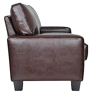 Serta Palisades 61" Track Arm Sofa, Durable Bonded Leather, Soft Pillow Back, Pocket Coil Seat Cushions, Loveseat or Couch for Small Spaces, Living Rooms or Bedrooms, Chestnut Brown