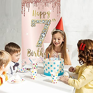7th Birthday Door Banner Decorations for Girls, Pink Rose Gold Happy 7 Birthday Door Cover Sign Party Supplies, Seven Year Old Birthday Backdrop Poster Background Decor