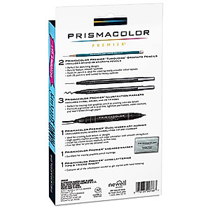 Prismacolor Premier Beginner Hand Lettering Set With Illustration Markers, Art Markers, Pencils, Eraser And Tips Pamphlet, Adult Coloring, 8 Count, Black