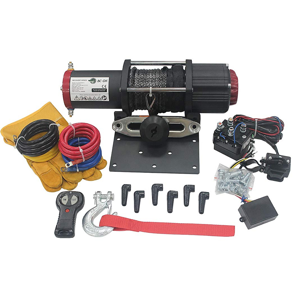 AC-DK 5500lb. Electric Synthetic Rope ATV Winch Kits, 12V Winch for Towing ATV/UTV Off Road Trailer, IP67 Waterproof Winch with Wireless Remote Control Mounting Bracket(5500 lbs Winch)