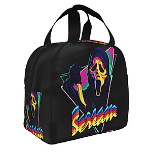Wushxiao Movie Scream Theme Horror Lunch Bag Teen Reusable Cute Lunch Box Insulated Tote Bag Office Outdoor Picnic Camping, Black, One Size