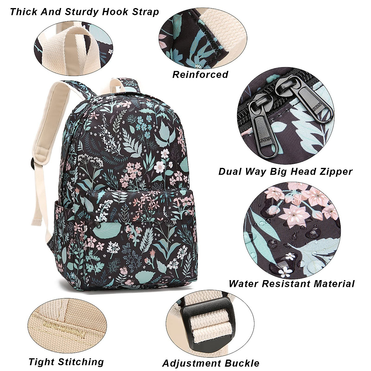 Pawsky School backpack for Teen Girls Women Kids School Bags College Bookbag, 15 Inch Laptop Bag with Lunch Bag and Pencil Case