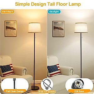 Coucrek Floor Lamp for Living Room, Modern Standing Lamps with Linen Shade, Simple Design Pole Lamps Tall Floor Lamp for Bedroom, Living Room, Office, Reading, Black, E26 Base, Bulb not Included
