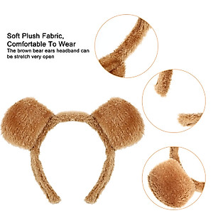 WILLBOND Bear Ears Headband and Tail Costume Set, 6 Pieces, Brown, for Halloween or Costume Parties