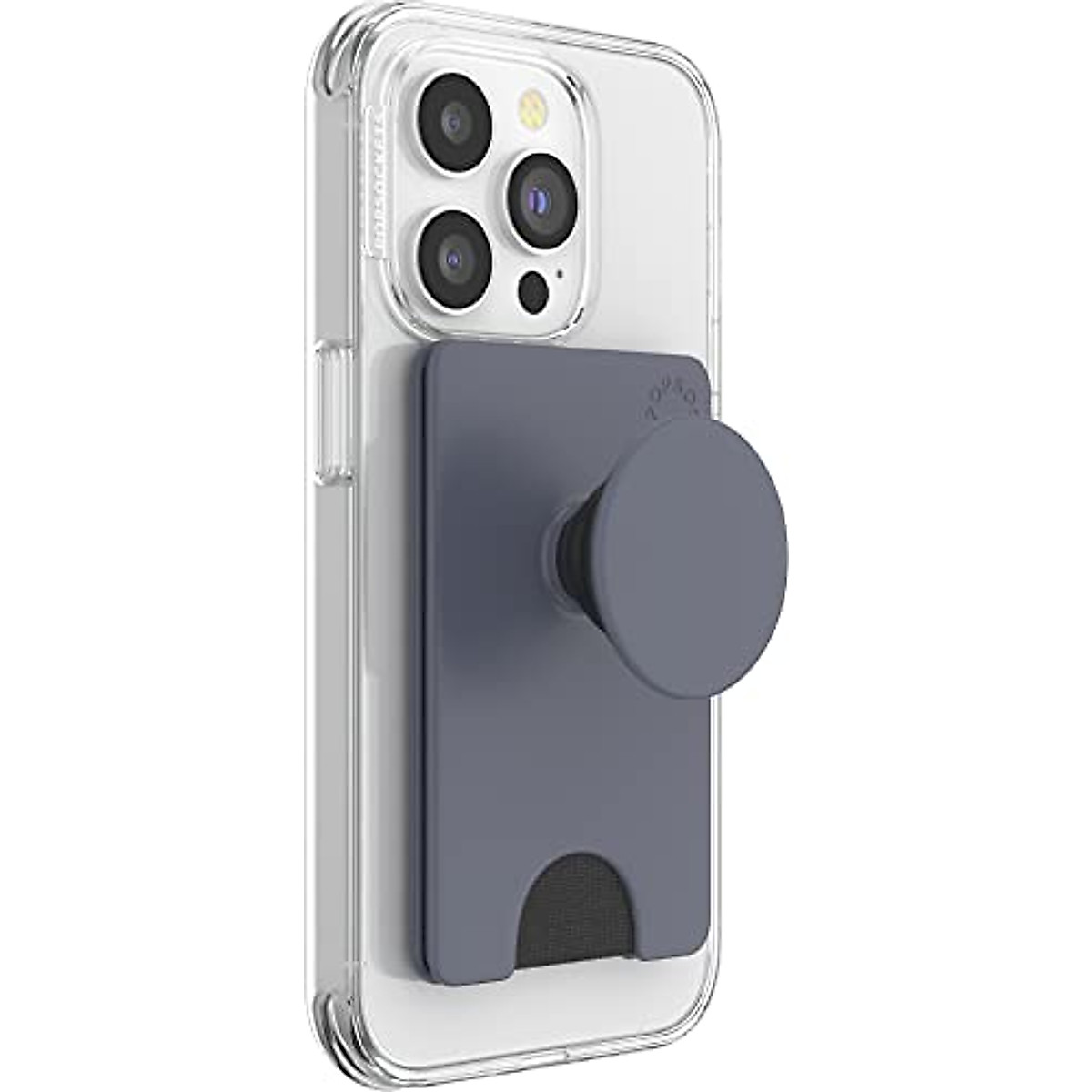 PopSockets Phone Wallet with Expanding Phone Grip, Phone Card Holder, Solid PopWallet - Shadow Blue