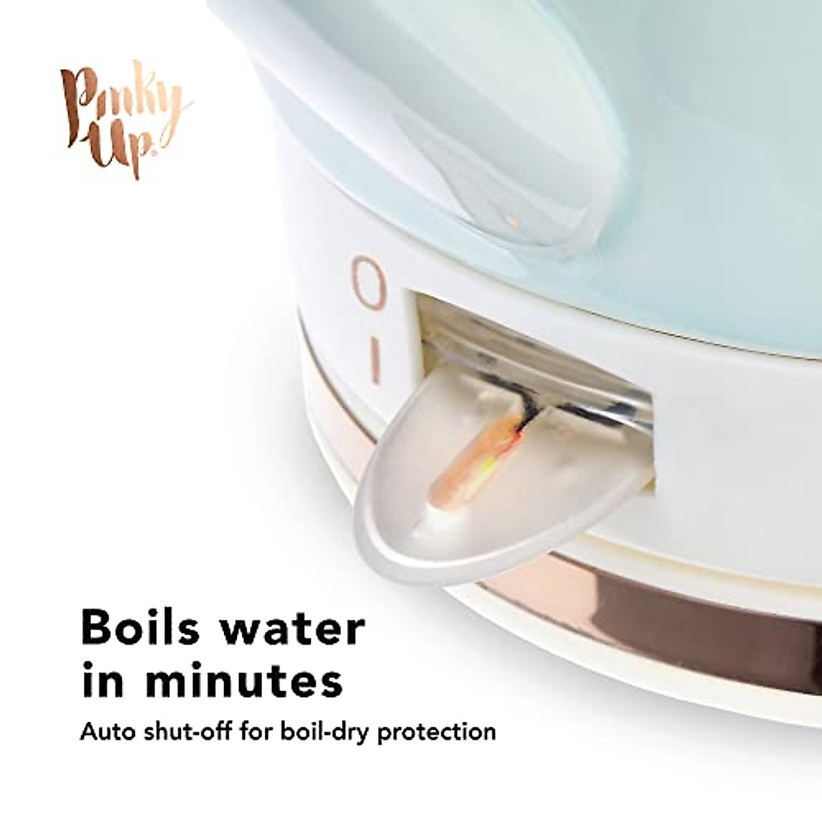 Pinky Up Noelle 1.5 L Ceramic Electric Tea Kettle, Mint, Rose Gold, Gooseneck Spout, Cordless Design