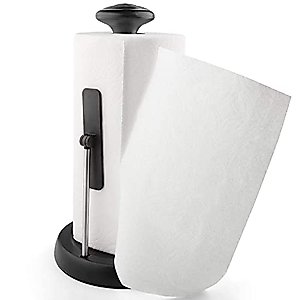 Black Paper Towel Holder Countertop,Heavier Base(2.65 LBS) Stainless Steel Kitchen Paper Towel Holder Stand,Easy One Hand Tearing Paper Towel Dispenser Fit Most Size Paper Roll,V2(Black)