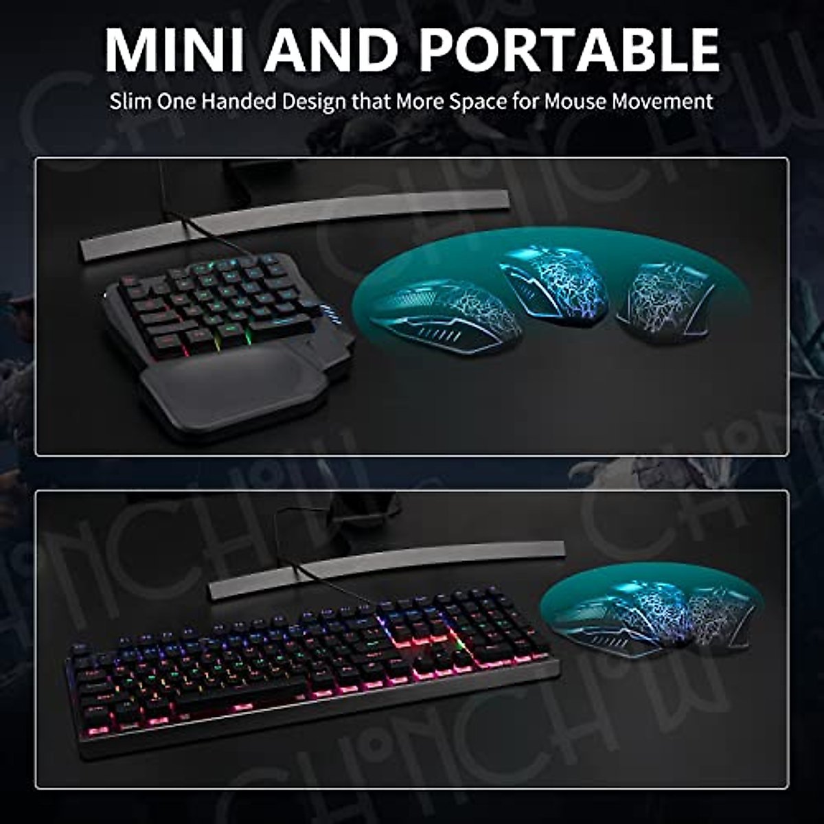 CHONCHOW One Handed Gaming Keyboard Rainbow LED Light Up, 35 Keys Protable Mini Single Hand Keyboard with Wrist Rest, Ergonomic Wired One Hand Keyboard for Xbox PS4 PS5 PC Laptop with USB Hub