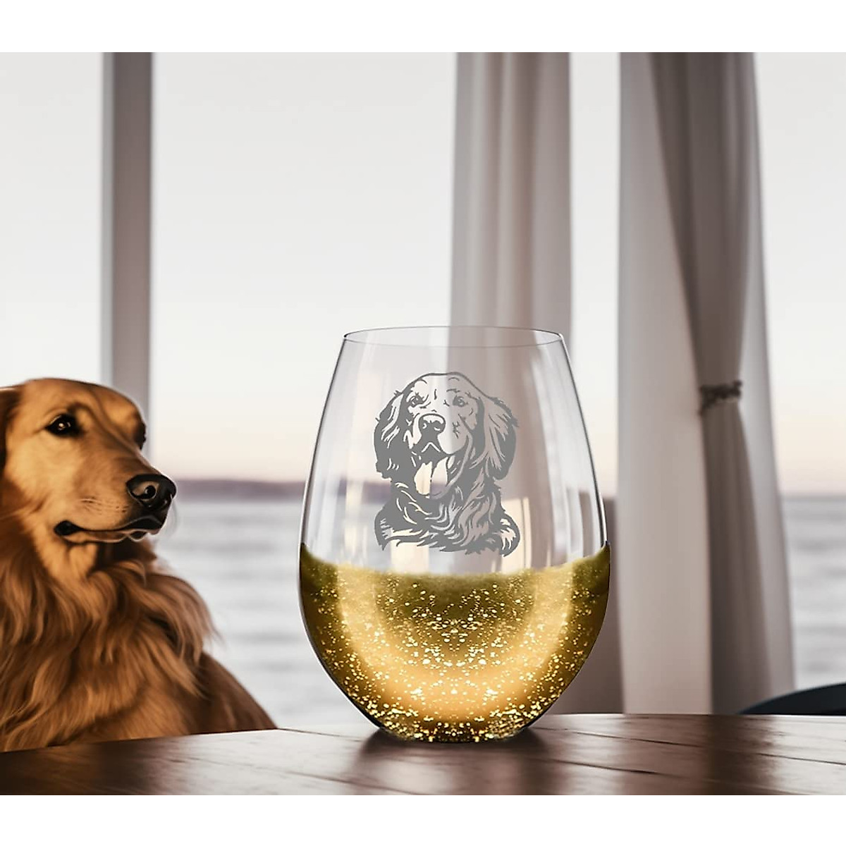 Valentines Day Gifts for Golden Retriever Dog Mom Dog Dad, Golden Retriever Dog Face Etched Gold Wine Glass