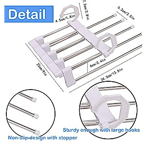 JEWYOCO 2 PCS Space Saving Pants Hangers Non-Slip Clothes Organizer 5 Layered Pants Rack for Scarf Jeans Trousers White