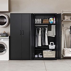 Letaya Metal Wardrobe Cabinets with Lock,Clothing Locker 72" X 36" X 18" Storage Cabinets for Home Room,Fire Department, School, Employee,Gym,Government (Black)