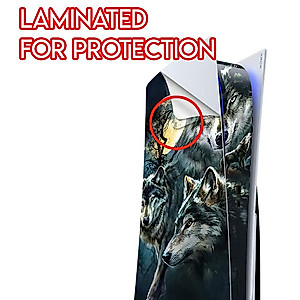 ITS A Skin Skins Compatible with Sony Playstation 5 Console Disc Edition - Protective Decal Overlay Stickers wrap Cover - 3 Wolves Moonlight