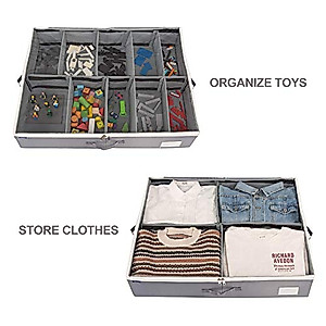 Surblue Shoe Storage Organizer Under Bed Adjustable Dividers Oxford Container Closet Storage Solution with Clear Cover and Handle for Clothing Boots Blankets Sweaters Toys,10 Pairs