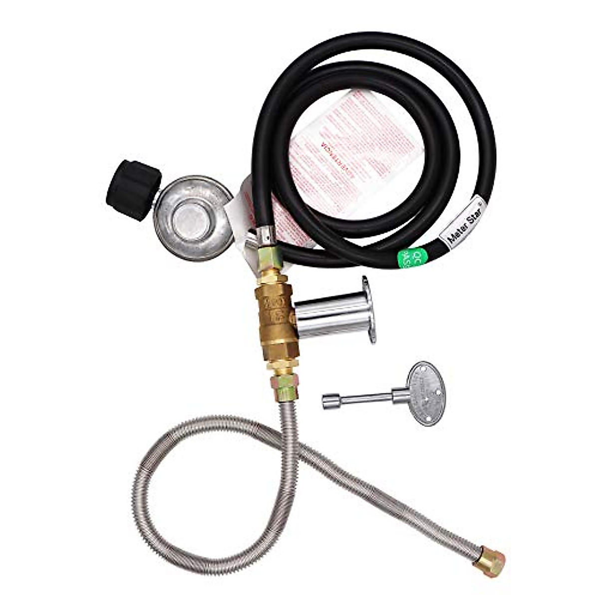 METER STAR Propane Fire Pit/Fireplace Parts Propane Gas Control Valve System Regulator Valve with Hose and Key Kit,Max 90,000 BTU