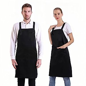 BIGHAS H Back Style Apron with Pocket for Women, Men Adjustable Large Size Comfortable, Kitchen, Home, Cooking 12 Colors (Black)