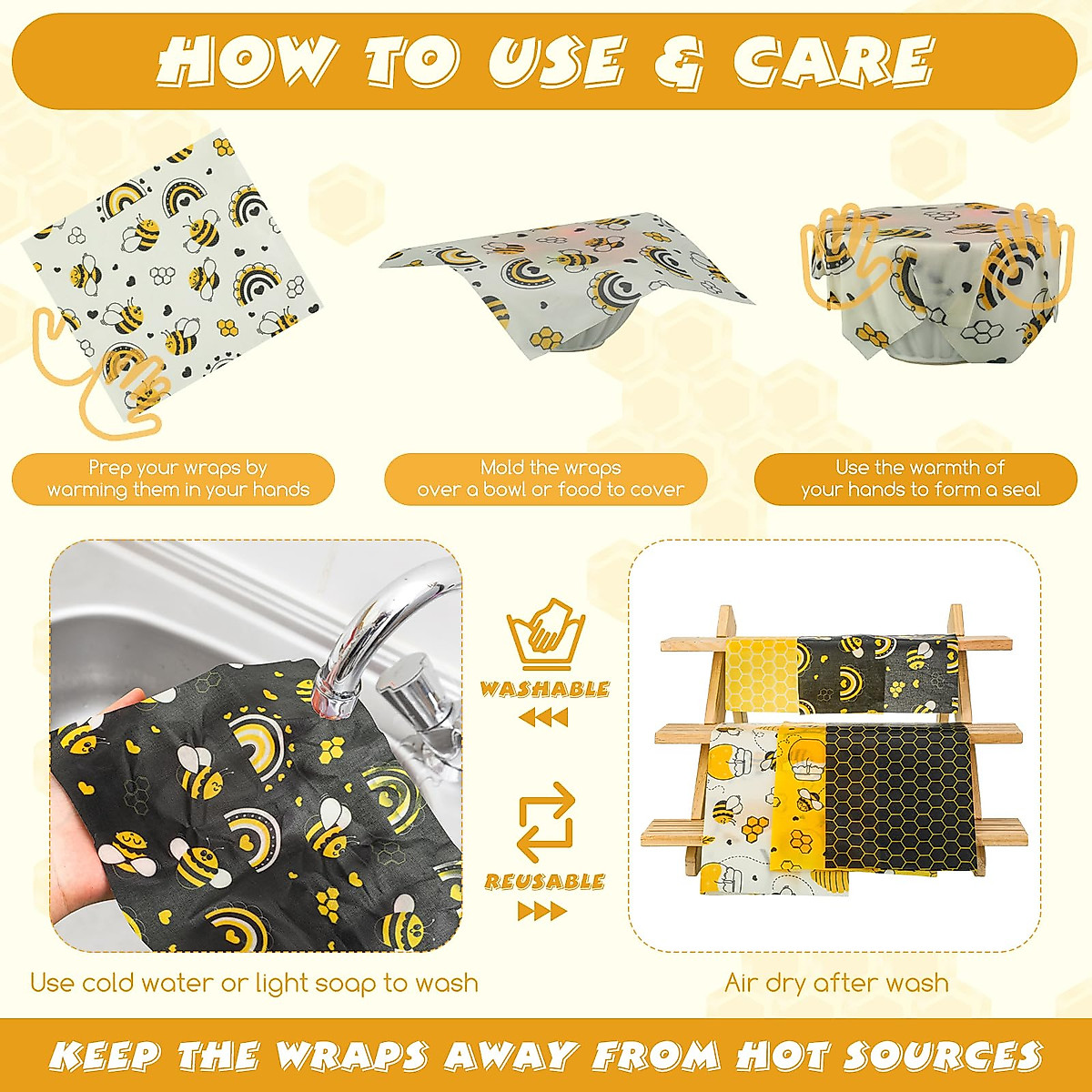 Tranqun 27 Pack Beeswax Wraps for Food Reusable Beeswax Assorted Bread Storage Wrap Fresh Food Keeper for Covering Dishes Sandwich Cheese Fruit Bread Snacks 3 L 9 M 15 S Sizes