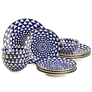 GtPet Dinnerware Black & White Medallion Stoneware, 12 Piece Set