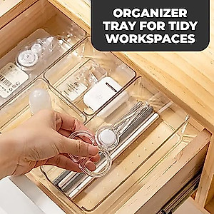 FRANIKAI 25 PCS Clear Plastic Drawer Organizer Set with 4 Sizes, Vanity Desk Drawer Divider & Makeup Organizer, Bathroom, Kitchen, Office Desk & Jewelry Organizer, Cabinet Storage Bins Divider Plastic Drawer Organizer of 25 PCS , Set 4 Sizes for Bathroom,