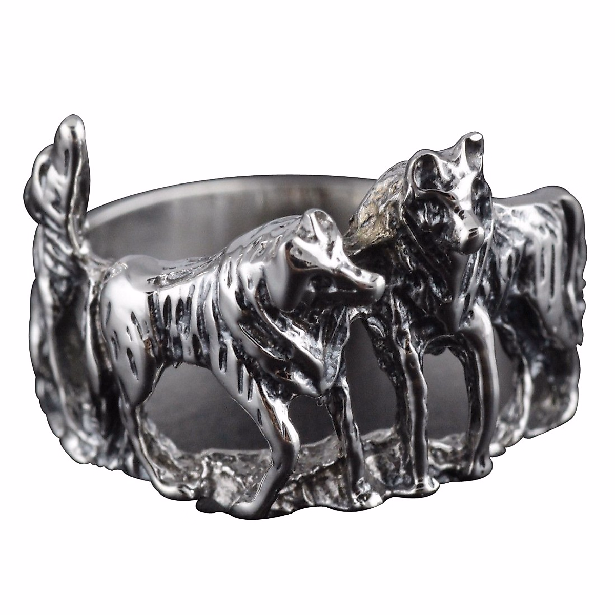 Blue Apple Co. Wolves Band Ring 925 Sterling Silver Wolf Pack Ring Wolves, Size - 8