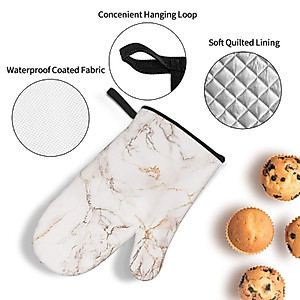 4pcs Gold Marble Oven Mitts Pot Holders Set Non-Slip Cooking Kitchen Gloves Washable Heat Resistant Oven Gloves for Microwave BBQ Baking Grilling