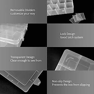 Rinrda 2 Pack Large 15 Girds Clear Plastic Organizer Box - Container with Adjustable Dividers for Bead,Jewelry,Craft,Fishin,Small Parts