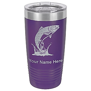 LaserGram 20oz Vacuum Insulated Tumbler Mug, Trout Fish, Personalized Engraving Included (Dark Purple)