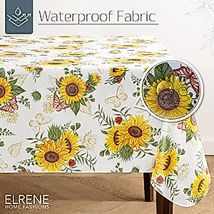 Elrene Home Fashions Sunflower Season Vintage Floral Water- and Stain-Resistant Vinyl Tablecloth with Flannel Backing, 52 Inches X 70 Inches, Rectangle