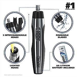 Wahl Lithium Powered Lighted Ear, Nose, & Brow Trimmer – Painless Eyebrow & Facial Hair Detail Personal Trimmer – Model 5546-400