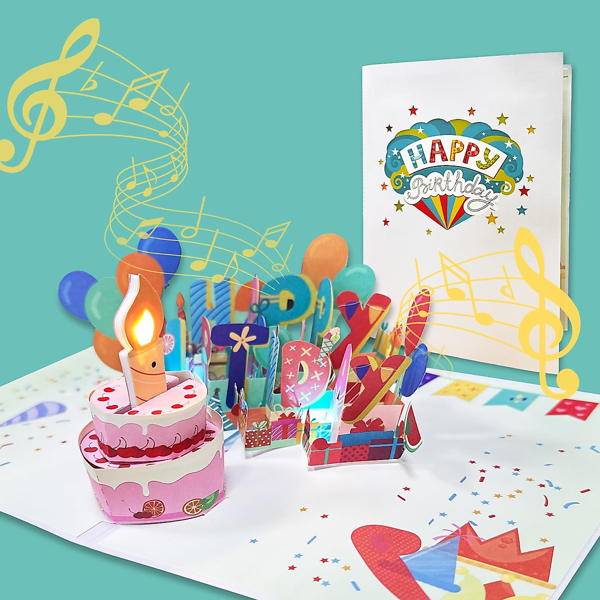 YIXIN - Personalized 3D Pop-Up Birthday Card with LED Lights and Music, Includes Envelope