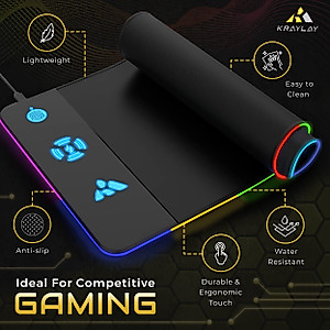 Kraylay XXL RGB Gaming Mouse Pad with Wireless Charger, 11 Colors LED Mouse Mat with 10W Fast Charging, Non Slip Extended Big Mousepad, Black Gaming Mouse pad for Laptop, PC, Office, and Gaming