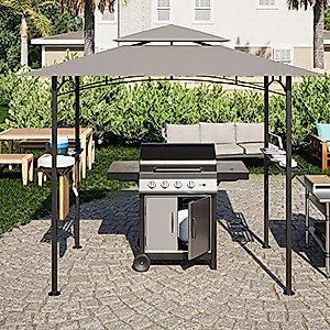 8 x 5 FT Grill Pergola Tent with Air Vent Double Tiered BBQ Gazebo Outdoor Barbecue Canopy,Silver