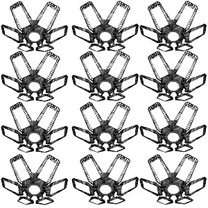12 Pack LED Garage Lights 200W, 20000lm Shop Lights Bright 6 Leaf Deformable Garage Lights Ceiling Led,6500K Daylight Adjustable Folding Garage Lighting Bulb Fixture E26/E27 for Garage,Workshop