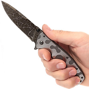 Grand Way Pocket Knife - Camo Folding Knifes for Outdoor Military Utility Tactical Survival - Flip EDC Self Defense Knofe - Best Knives for Camping Army Work Hiking -Cool Birthday Gifts for Men 01297