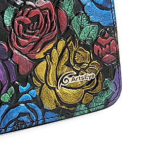 ArtsEye Women's Short Zip Around Wallet (black rose)