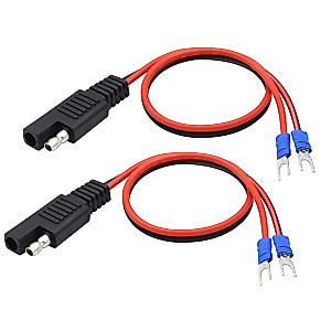 AAOTOKK (2Pack SAE to Fork Ring Terminals Plug Cable U Type Terminal to SAE Power Automotive Solar Panel Charging Cable18AWG 2 Pin Quick Connect/Disconnect Jack SAE Connector(30cm/U Ring)