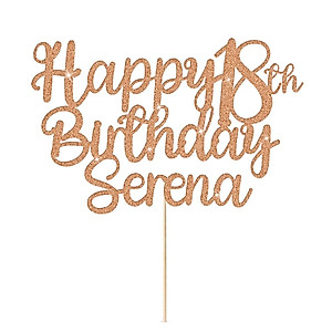 Happy Birthday Cake Topper Personalized Cake Topper Customised Birthday Cake Toppers with Any Name Age Multicoloured Custom Glitter Party Decorations 1st 18th 21st 30th 60th Birthday (Rose Gold)