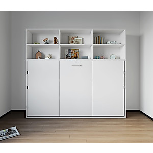 DEINPPA Twin Horizontal Murphy Bed with Storage Shelf, Space-Saving Wall Bed for Multipurpose Room-White