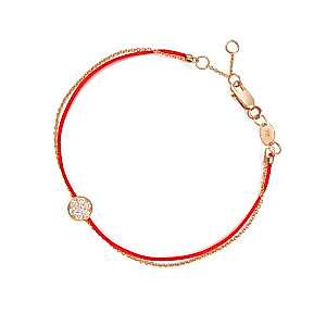 CHOW SANG SANG 18K Red Gold Round-Plated Carat (G-H Color, SI Clarity) Diamond Red Thread Bracelet for Women 87070B (Rose Gold, 7.4 Inches, (19 CM))