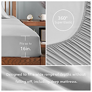 CozyLux Cooling Sheets King Size, Rayon Derived from Bamboo, Oeko-TEX Certified Luxuriously Soft & Silky Sheet Set - 16" Deep Pockets 4 Piece Bedding Sheets & Pillowcases，Light Grey