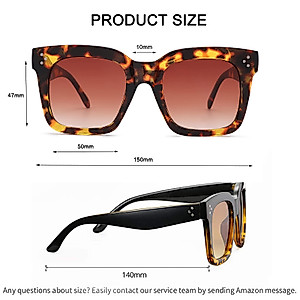 Bouryo Retro Oversized Square Sunglasses for Women Flat Lens Sun Glasses Gradient Shades UV400 (Black+Leopard)