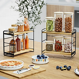 SRIWATANA Kitchen Countertop Organizer Set of 2, Bathroom Counter Shelf Spice Rack Sink Countertop Storage Desktop Large Wood Shelf - Carbonized Black