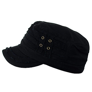 D&Y Unisex Cotton Distressed Layered Frayed Cadet Military Cap, Black