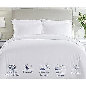 California Design Den Duvet Cover, Queen Size 400 Thread Count Sateen 3 Piece Bedding Set, 100% Pure Cotton Comforter Cover, Two Pillow Shams, Button Closure, Corner Ties, Bright White